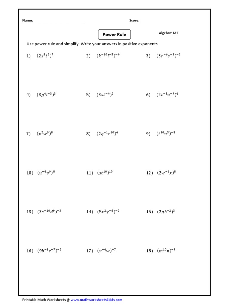 Power Rule Math Worksheets | PDF | Teaching Mathematics
