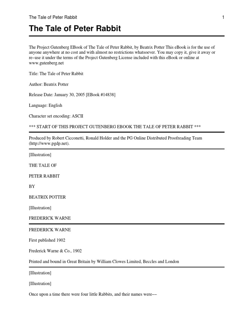 Peter Rabbit's Garden Adventure | PDF | Project Gutenberg | Peter Rabbit
