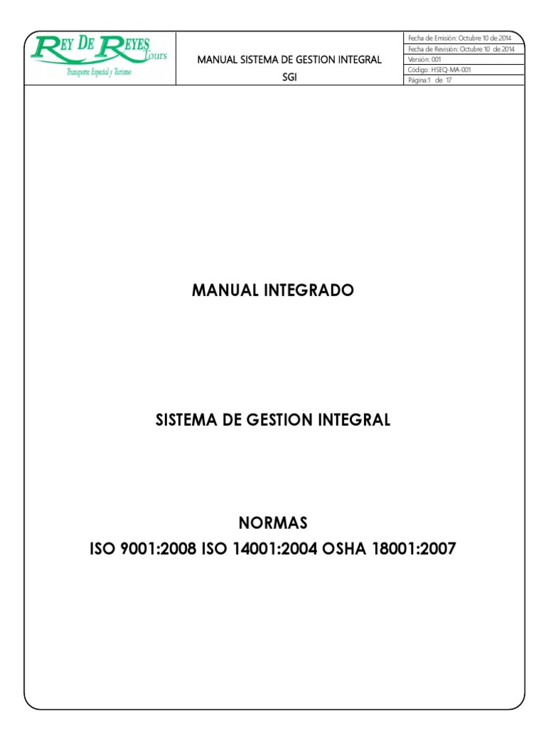 Manual de Sgi | PDF | Seguridad y salud ocupacional | Calidad (comercial)