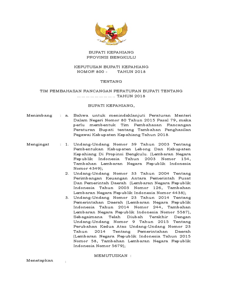 Contoh SK Tim Penyusunan Perbup | PDF