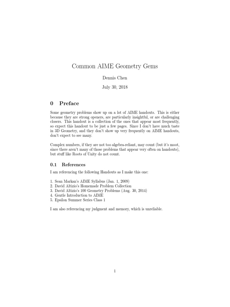 AIME Geometry Problem Collection | PDF | Triangle | Area