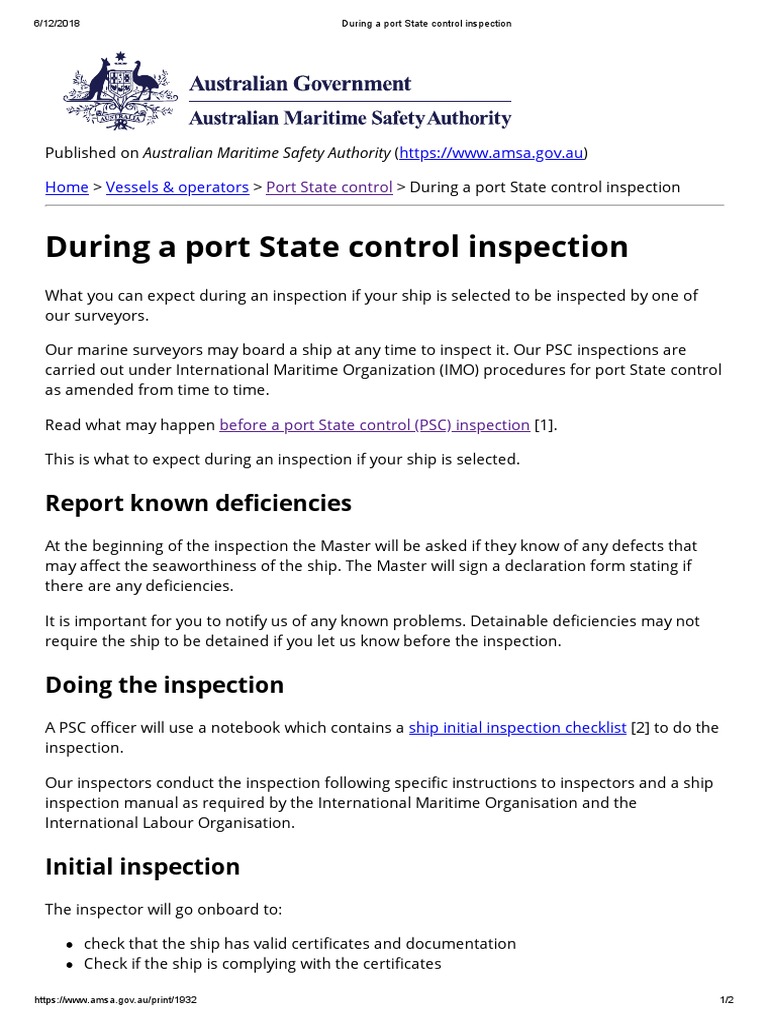 During A Port State Control Inspection PDF | Download Free PDF | Ships ...