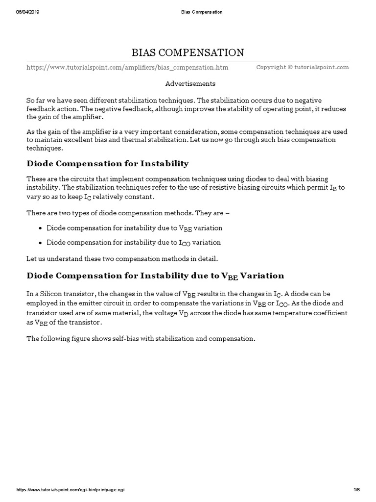 Bias Compensation: Diode Compensation For Instability | PDF | Bipolar ...