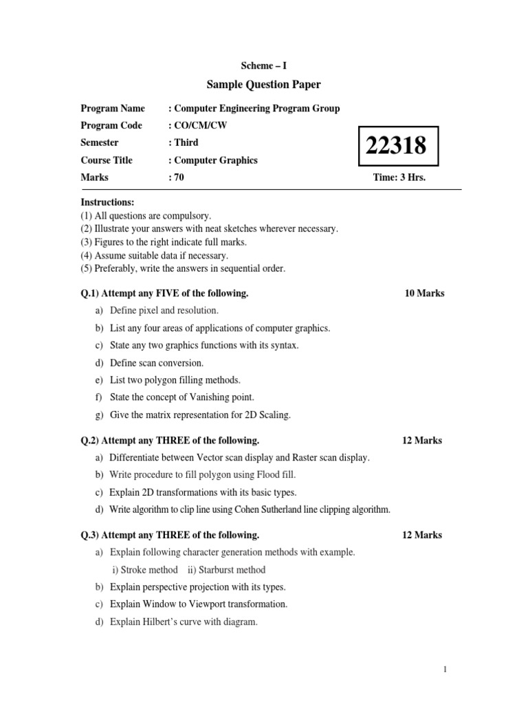 Computer Graphics Sample Question Papers | PDF | 2 D Computer Graphics ...