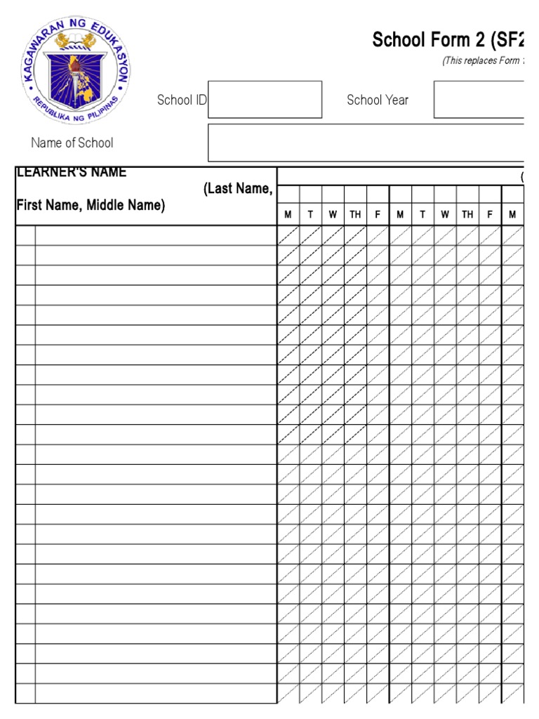 School Form 2 (SF2) Daily Attendance Report of Learners | PDF ...