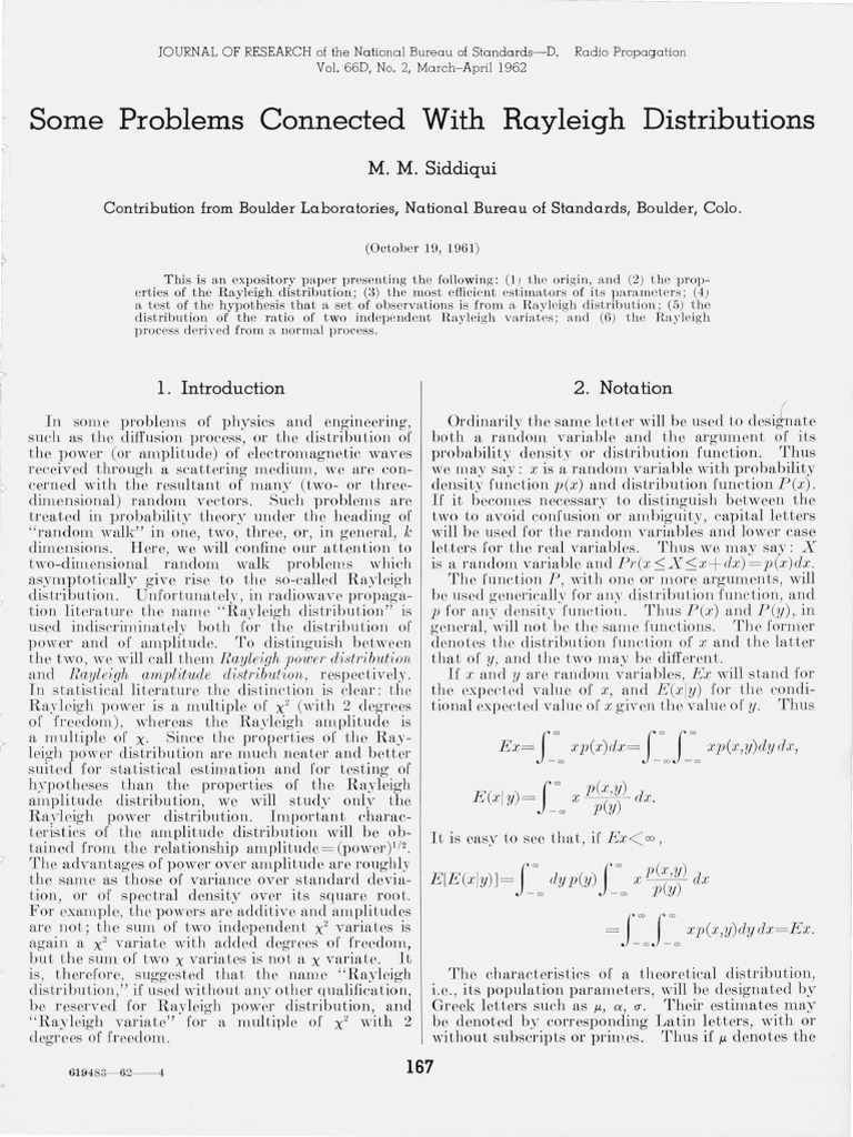 1962 Some Problems Connected With Rayleigh Distributions Pdf Median Estimation Theory