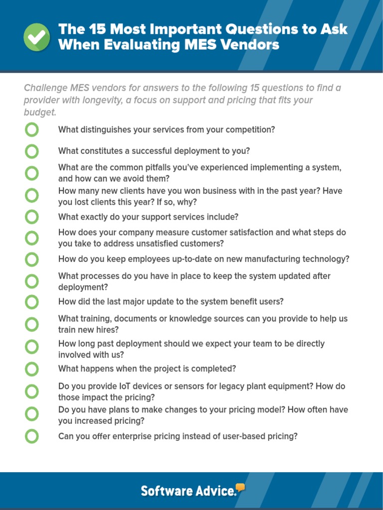 15 Key Questions for MES Vendor Evaluation | PDF | Finance & Money ...