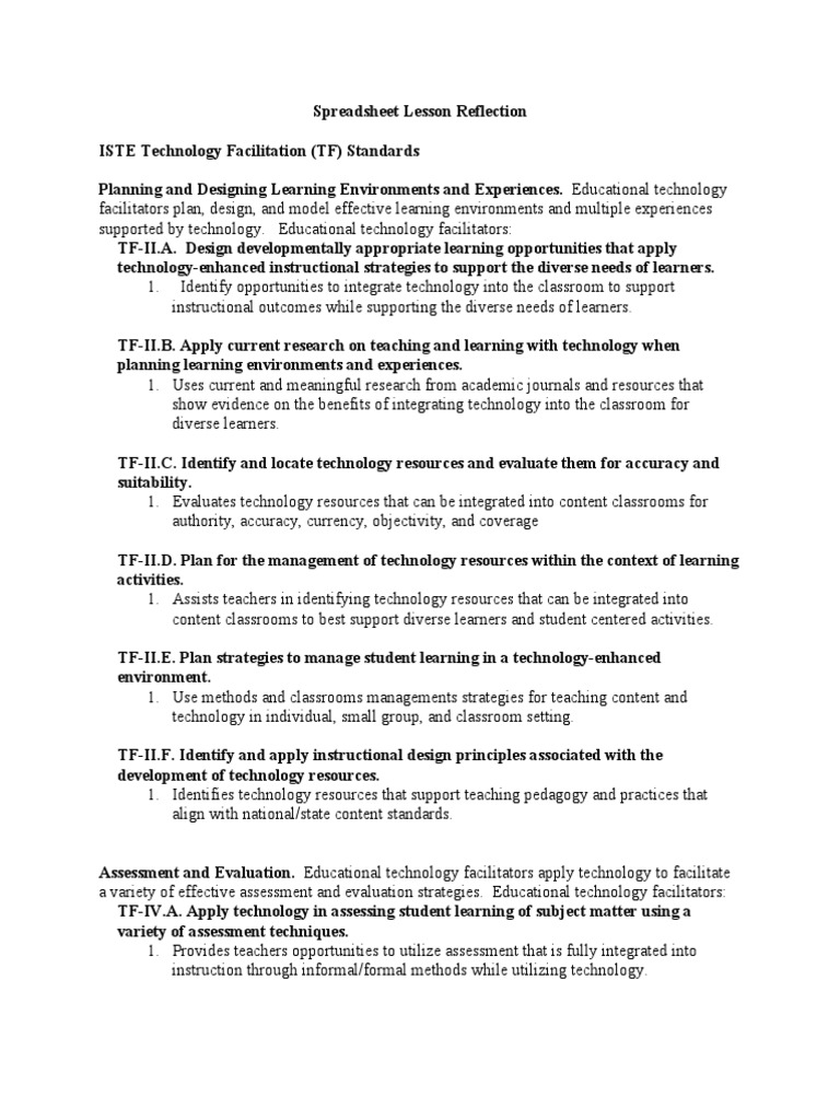 Spreadsheet Reflection | PDF | Educational Technology | Learning