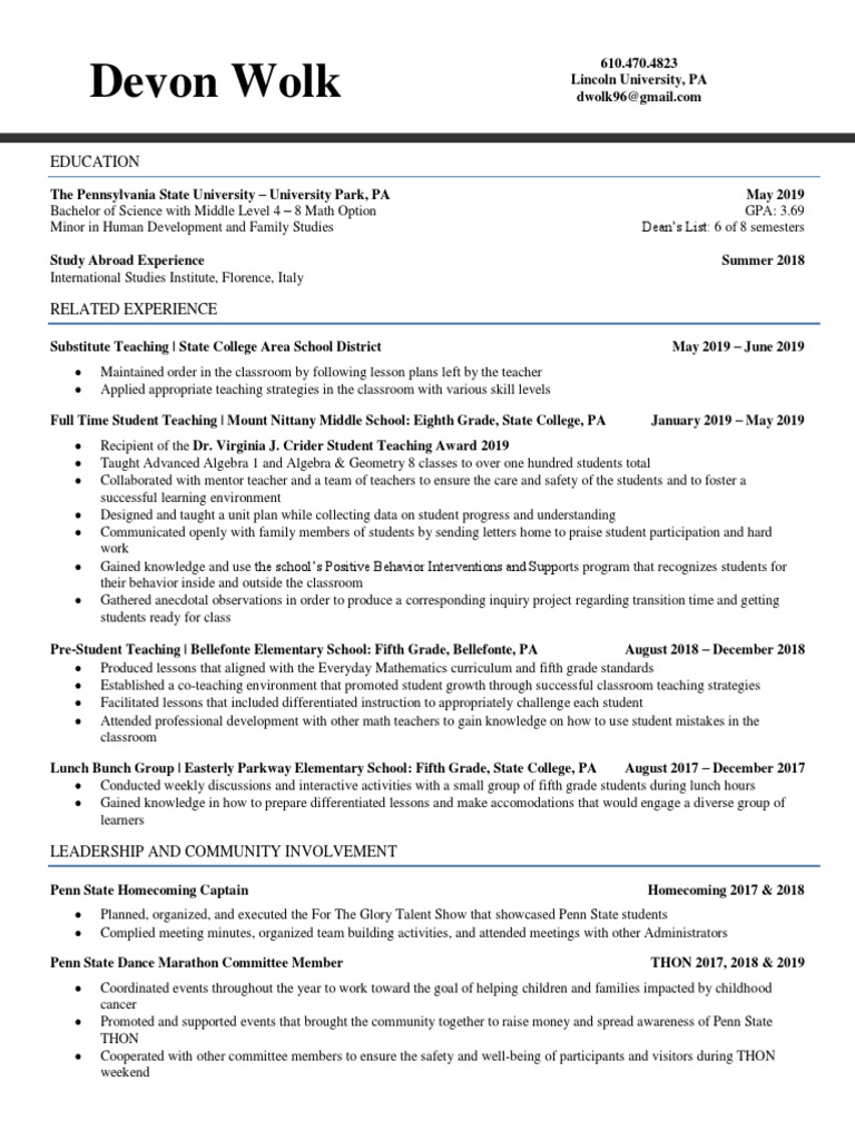 Devon Wolk Resume | PDF | Teachers | Differentiated Instruction