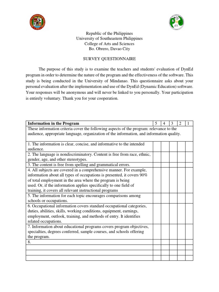 DynEd Program Evaluation Survey | PDF | Career & Growth