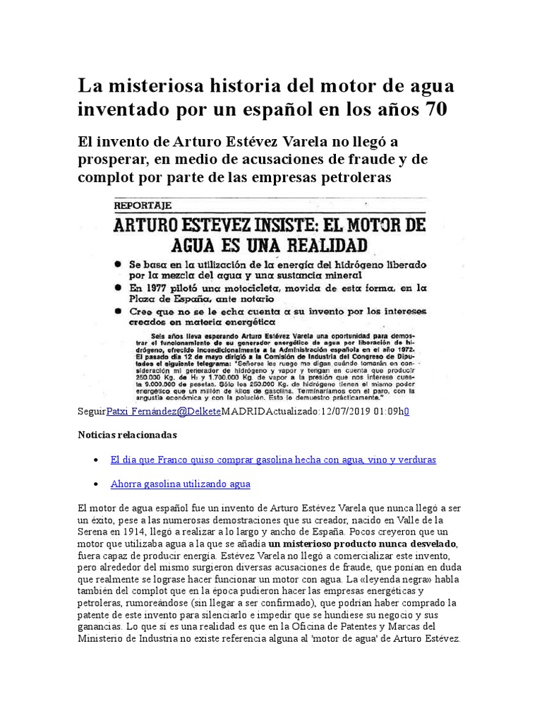 La Misteriosa Historia Del Motor de Agua Inventado Por Un Español en ...