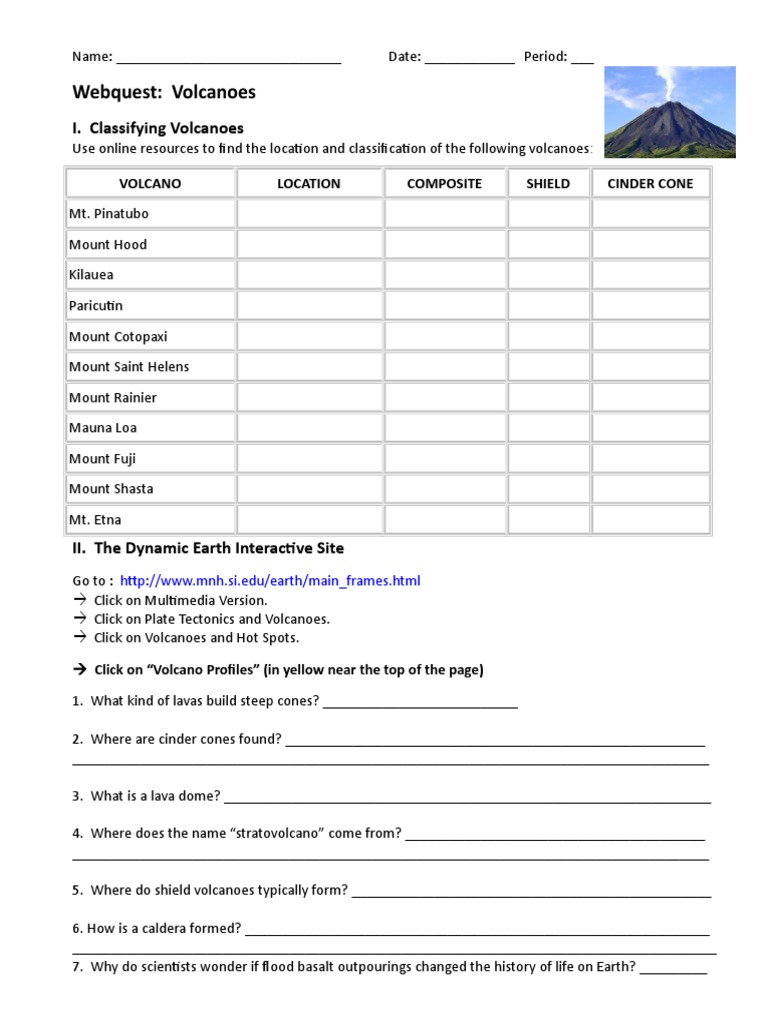 Volcano Webquest | PDF | Volcano | Types Of Volcanic Eruptions