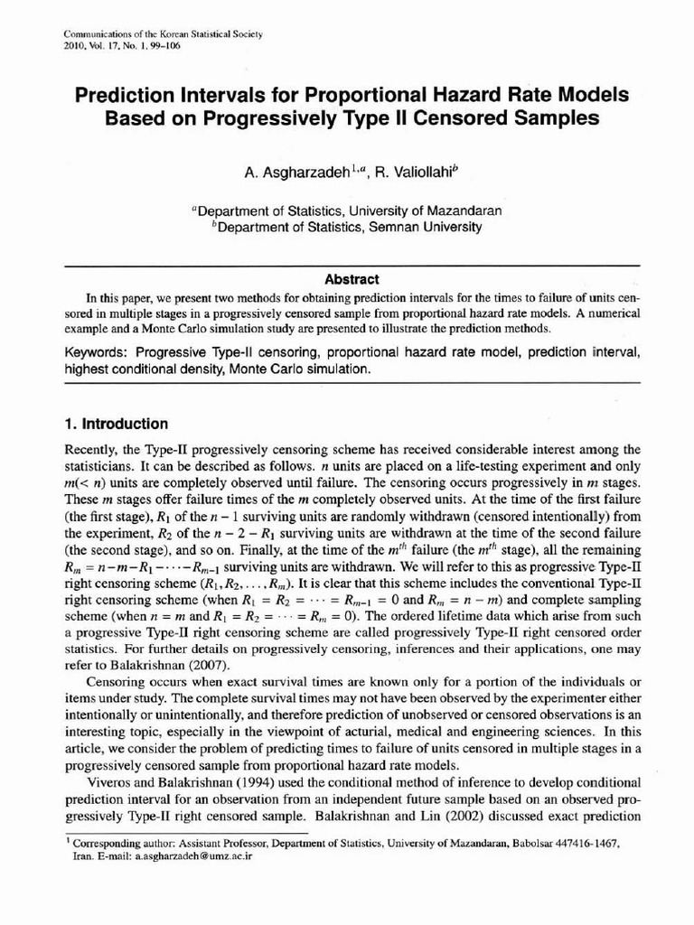 Prediction Intervals For Proportional Hazard Rate Models Based On ...