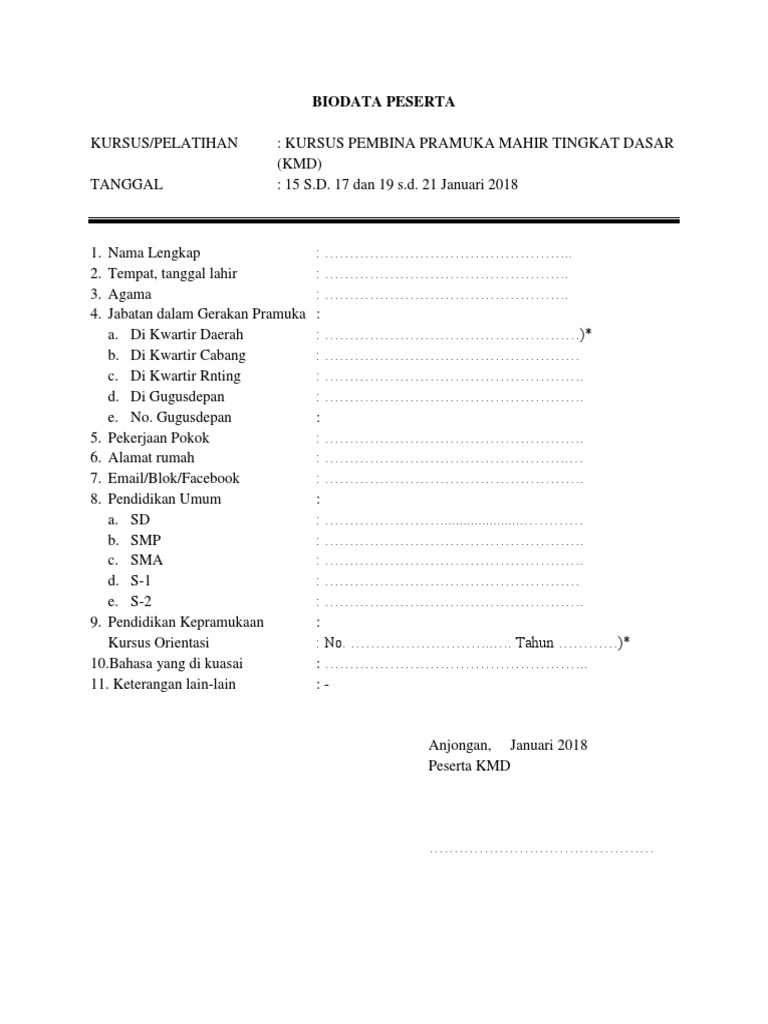 Biodata Peserta KMD | PDF