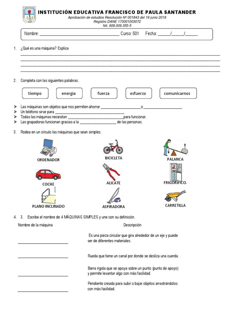 Actividades sobre máquinas simples y compuestas | PDF | Máquinas ...