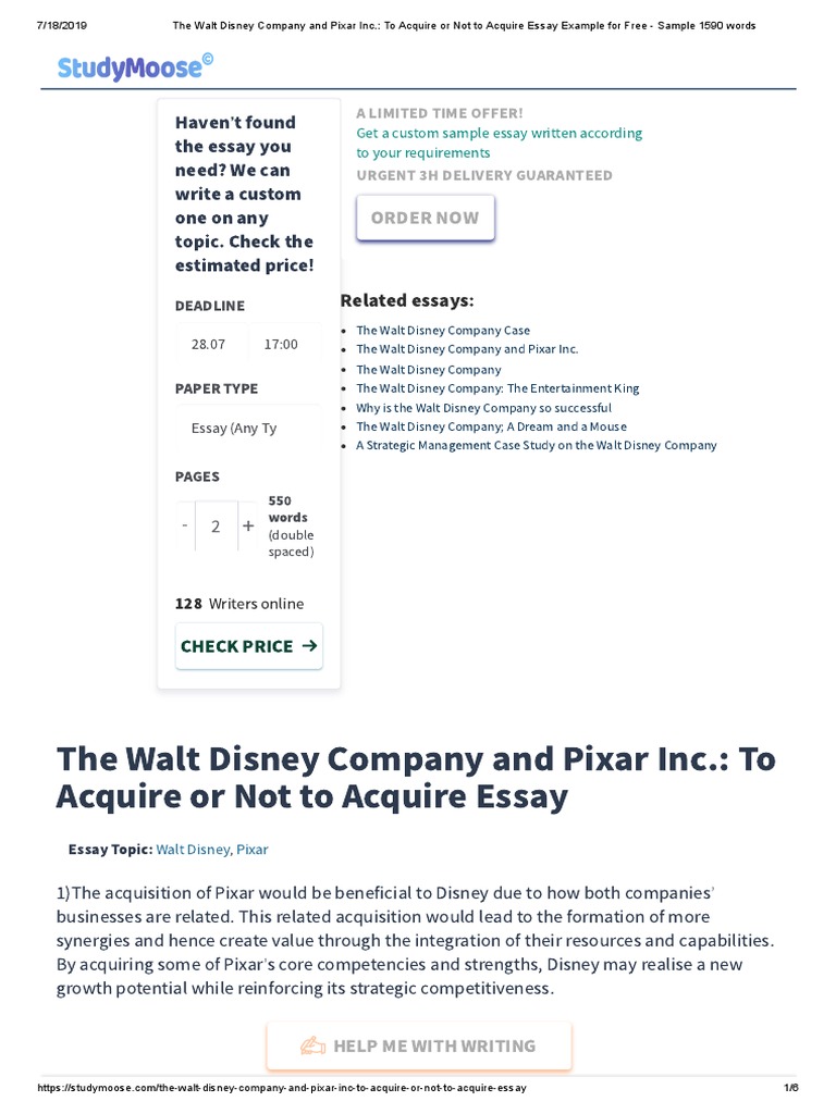 The Walt Disney Company and Pixar Inc. - To Acquire or Not To Acquire ...