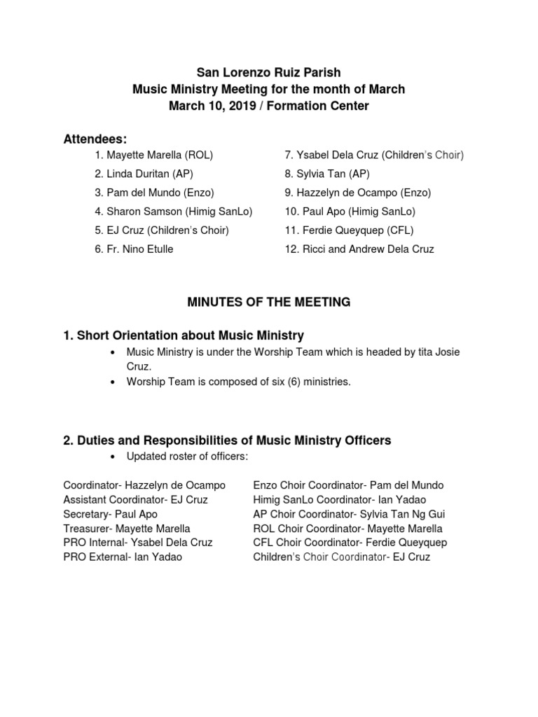 San Lorenzo Ruiz Music Ministry March Meeting | PDF | Lent | Christian ...