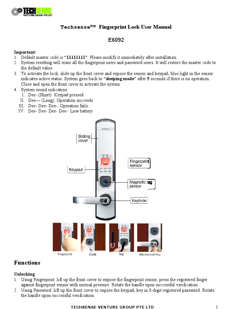 Fingerprint Door Lock Manual E6092 | Download Free PDF | Fingerprint ...