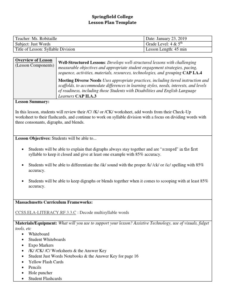 A2 Lesson Plan | PDF | Lesson Plan | Syllable