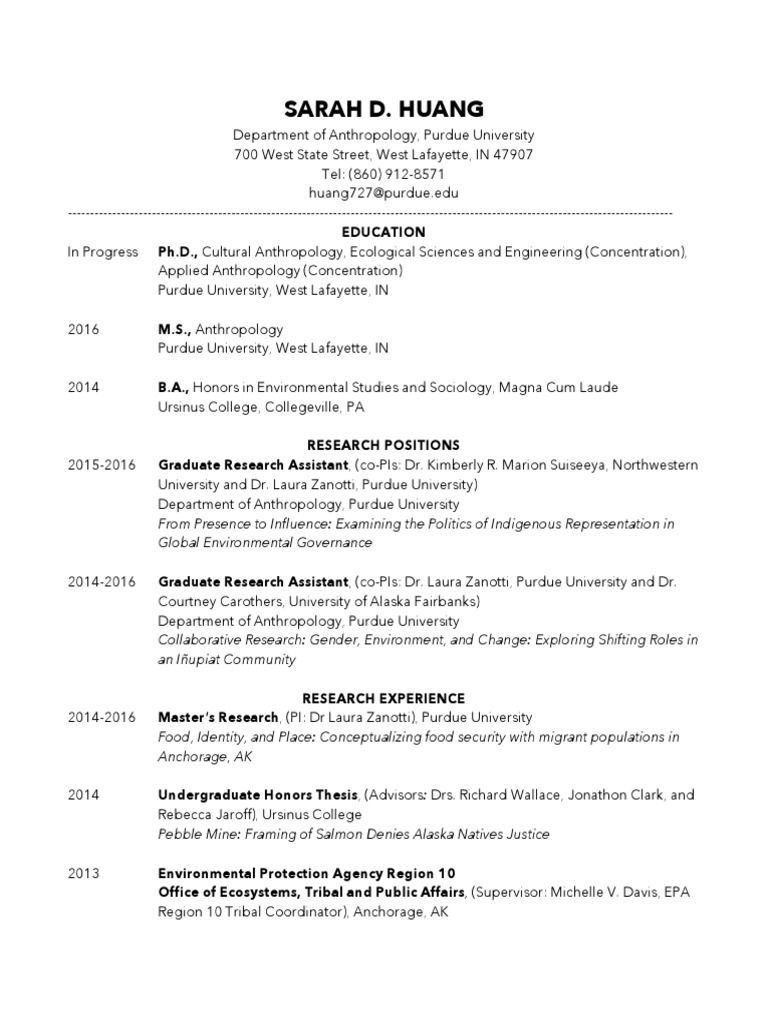 Huang CV | PDF | Anthropology | Food Security