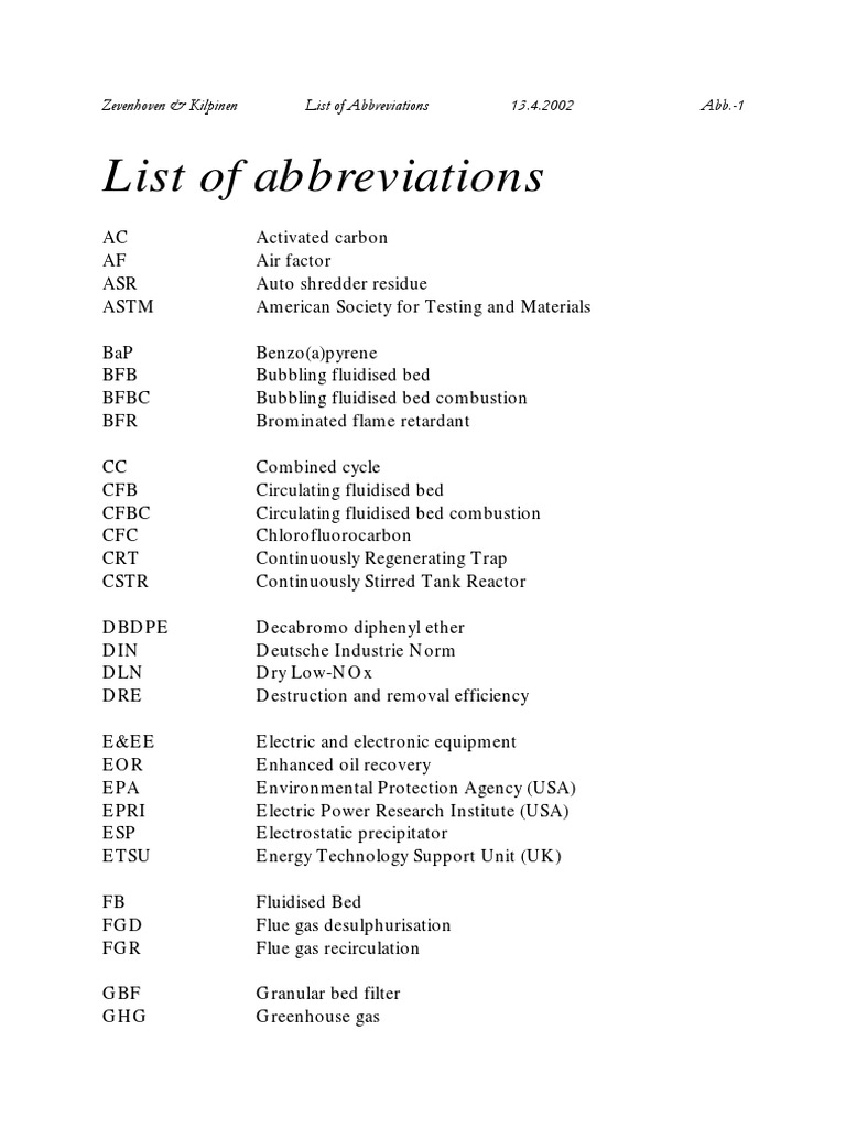 Appendix - List of Abbreviations | PDF | Chlorofluorocarbon | Enhanced ...