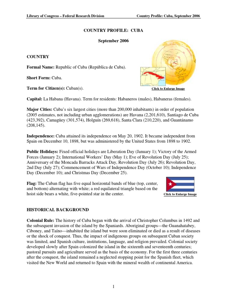 Library of Congress - Federal Research Division Country Profile: Cuba ...