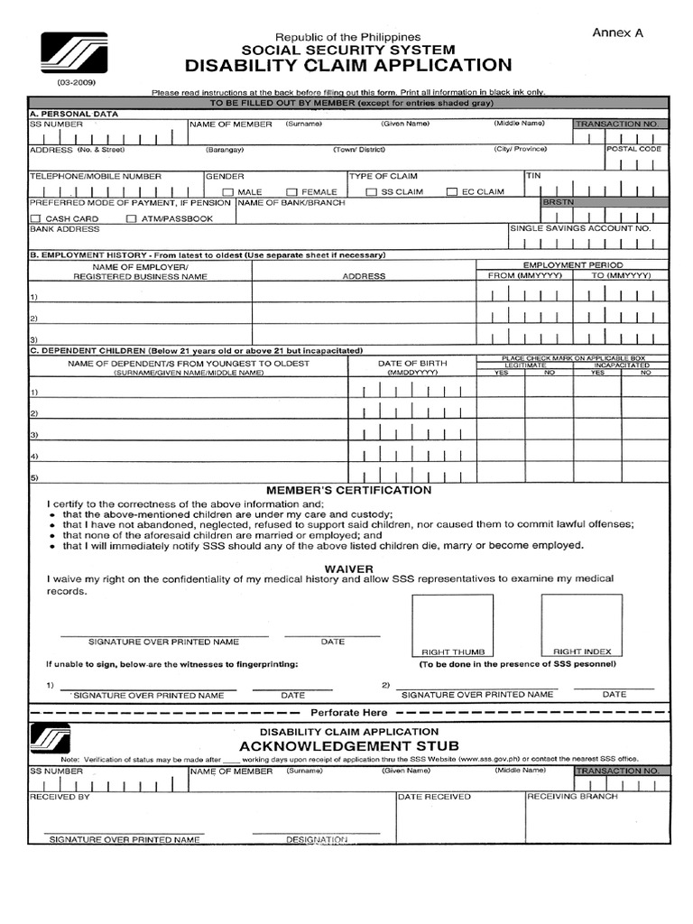 SSSForm Disability Claim PDF | PDF