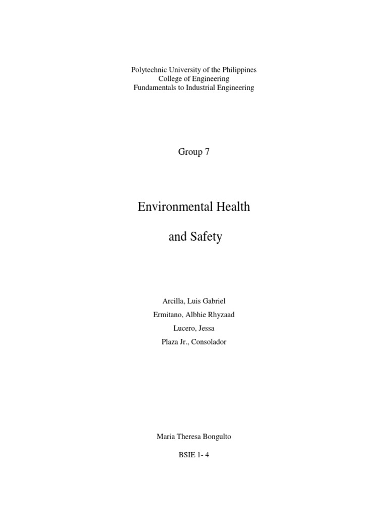 Environmental Health and Safety: Group 7 | PDF | Occupational Safety ...