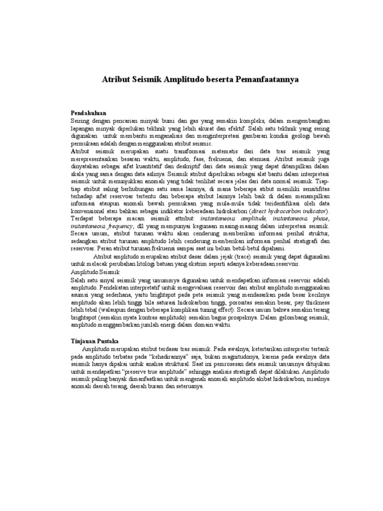Atribut Seismik untuk Reservoir | PDF | Teknologi & Rekayasa