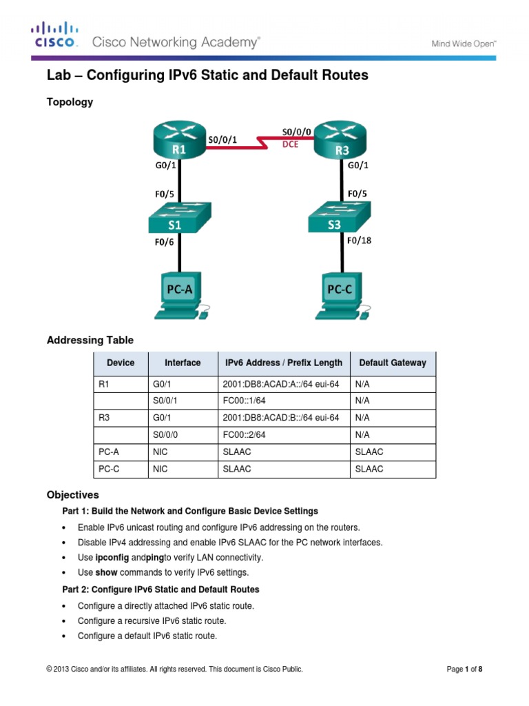 2.2.4.5 Lab - Configuring IPv6 Static and Default Routes | PDF | I Pv6 ...