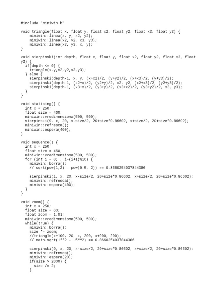 Codigo para Crea El Triangulo de Sierpinski Utilizando Libreria Miniwin.h | PDF