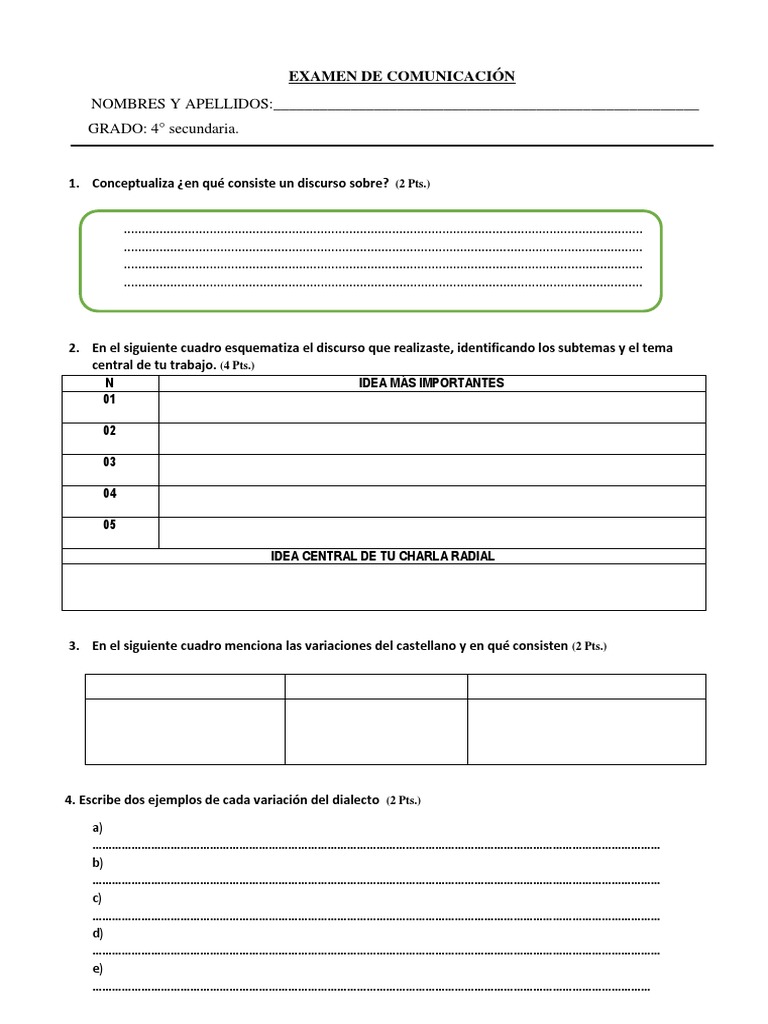 Examen Comu VII Ciclo | PDF | Evaluación neuropsicológica | Comunicación humana