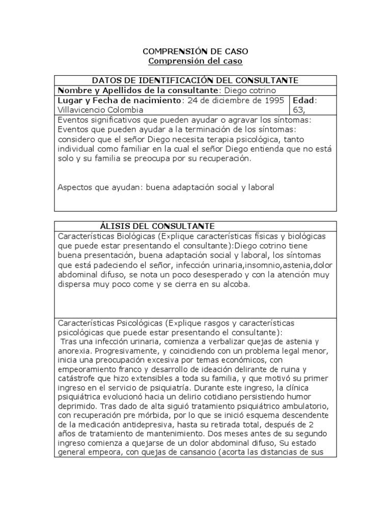 Comprensión de Caso Borrador | PDF | Anorexia nerviosa | Depresión (estado de ánimo)