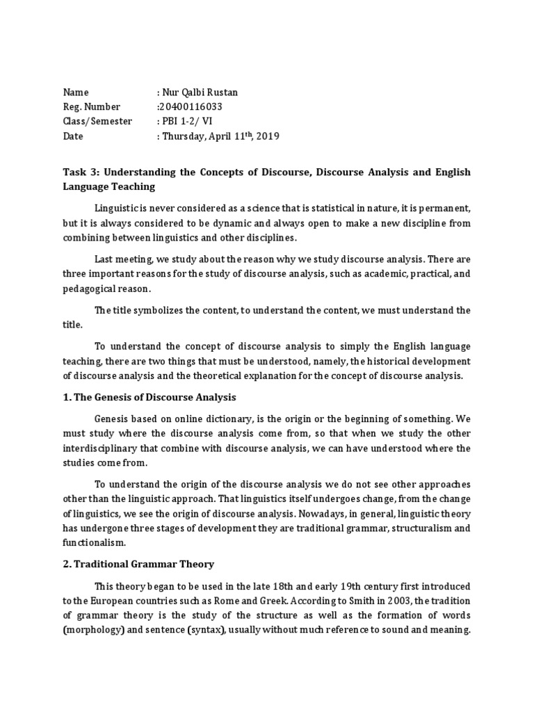 Task 3 Understanding The Concepts Of Discourse Discourse Analysis And English Language