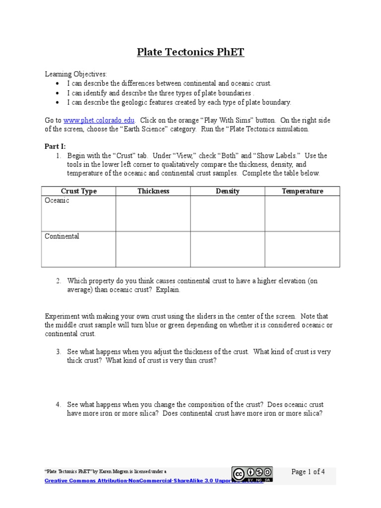 Tectonics PhET | PDF | Plate Tectonics | Crust (Geology)