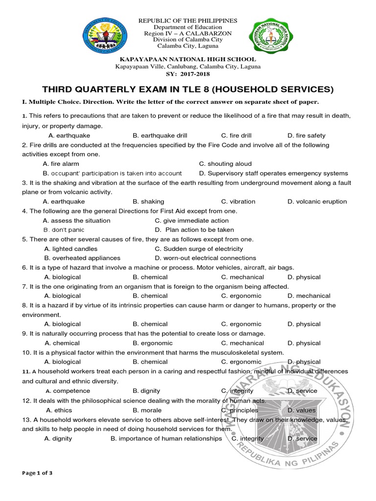 3rd Periodical Test (Household) | PDF | Waste Management | Housekeeping