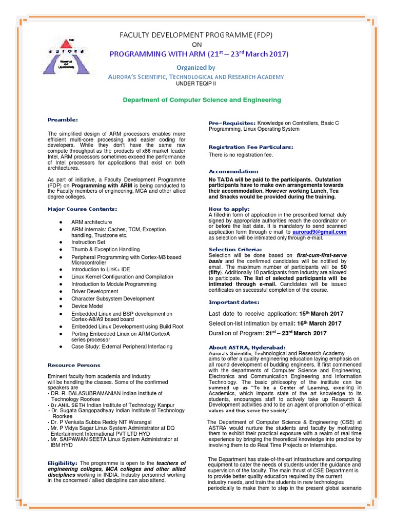 Programming With Arm (21 - 23 March 2017) : Faculty Development ...