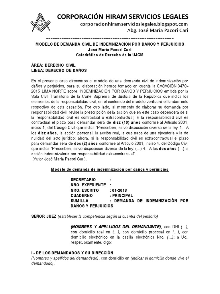 Modelo de Demanda Civil | PDF | Intención (Derecho Penal) | Conceptos ...