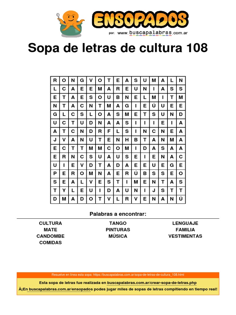 Sopa de Letras de Cultura 108 | PDF