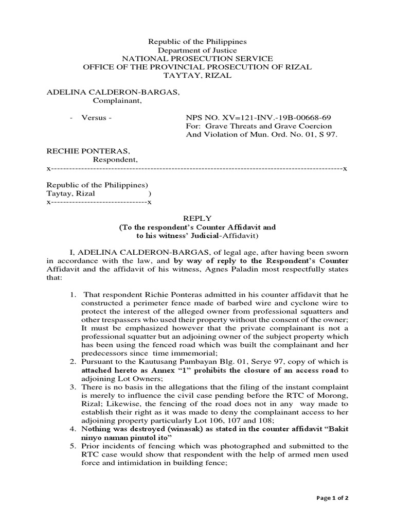 Reply Sample | PDF | Affidavit | Justice