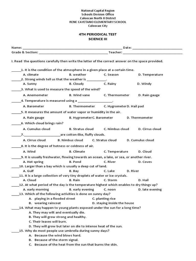 PT Science 3 q4 | PDF | Cloud | Rain