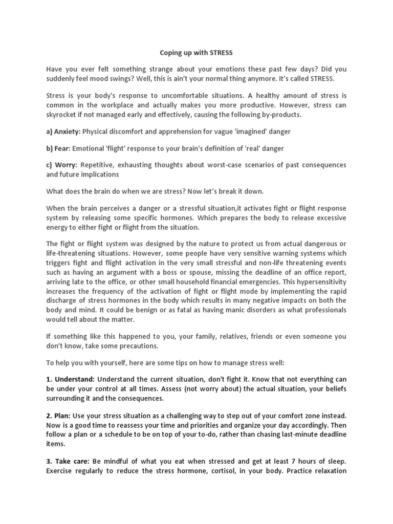 Coping With Stress | PDF | Fight Or Flight Response | Stress (Biology)