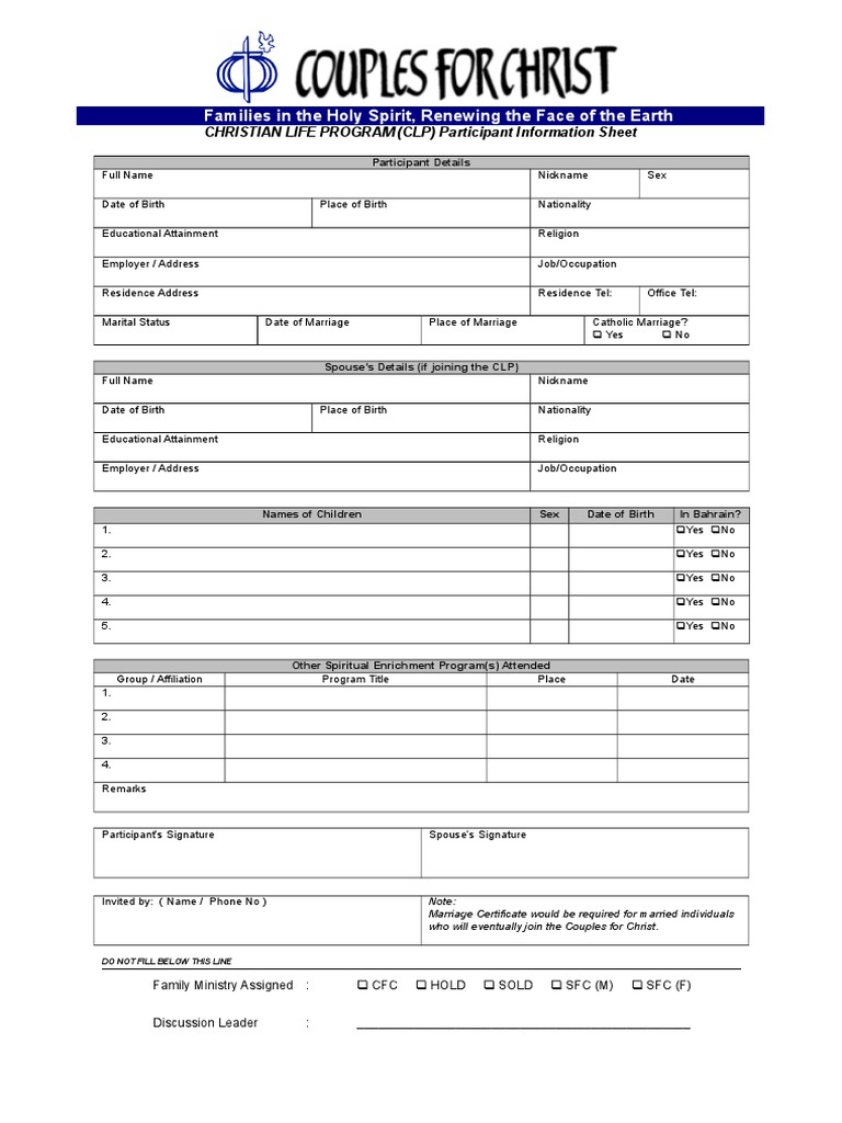 CLP Registration Form | PDF | Intimate Relationships | Social Conventions