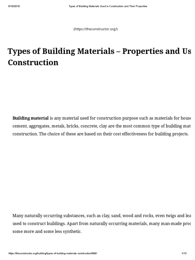 Types of Building Materials Used in Construction and Their Properties ...