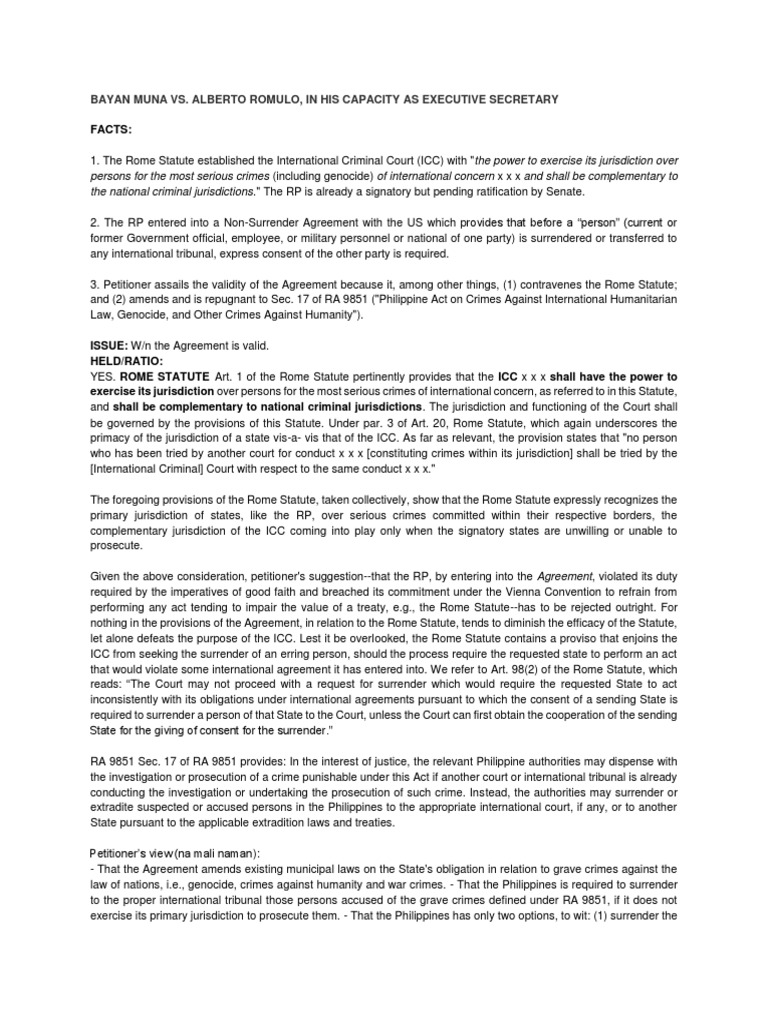 Bayan Muna VS Romulo | PDF | International Criminal Court | Treaty