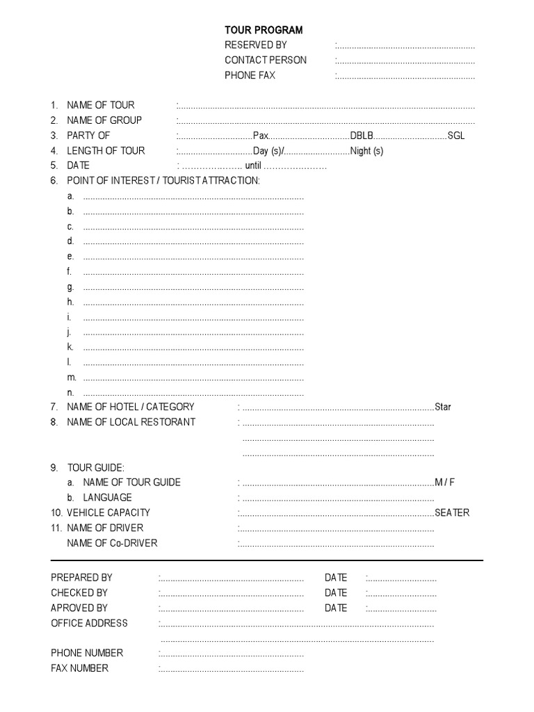 Tour Program Form | PDF