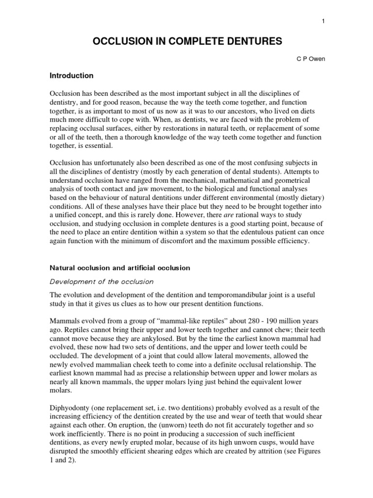 Occlusion in Complete Dentures: Development of The Occlusion | PDF | Dentures | Face
