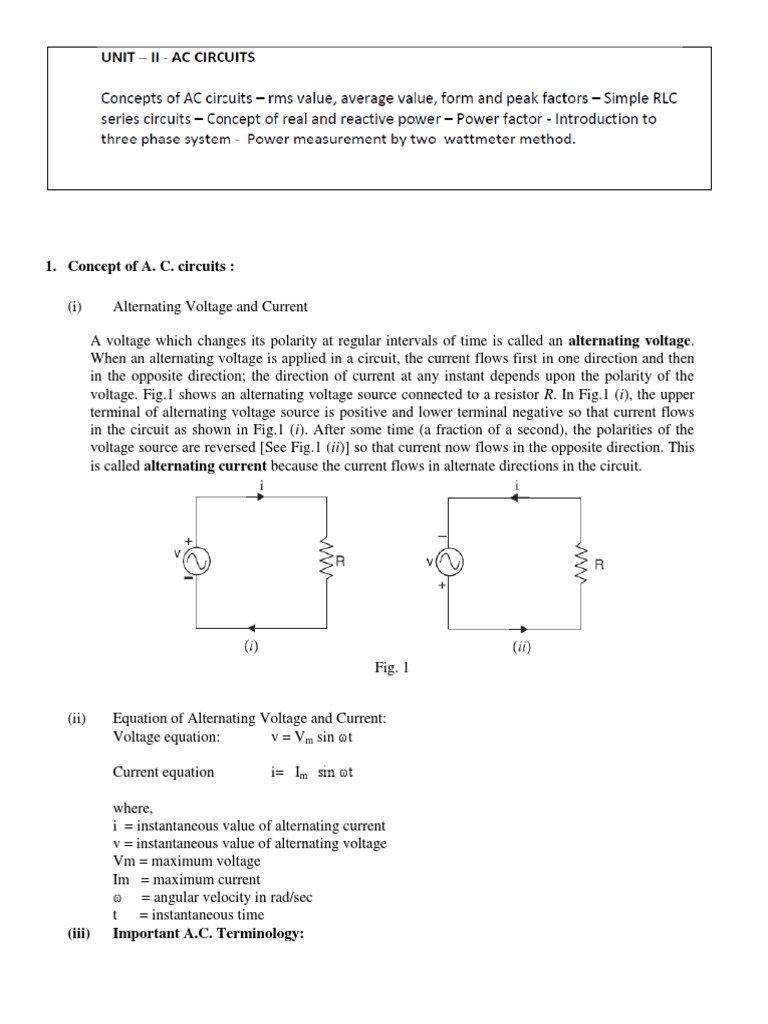 Concept of A. C. Circuits | PDF | Ac Power | Alternating Current