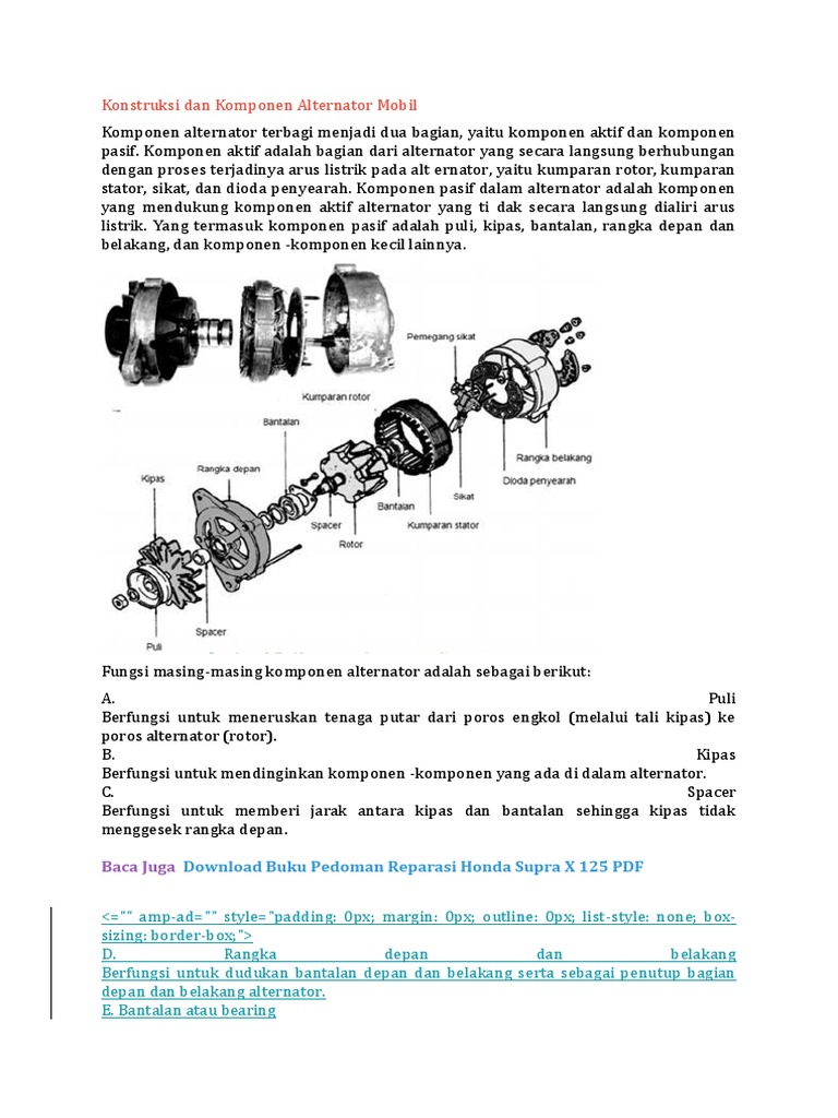 Konstruksi Dan Komponen Alternator Mobil | PDF