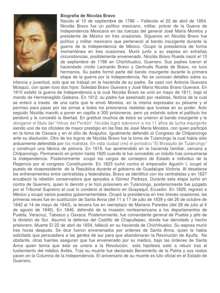 Biografía De Nicolás Bravo Pdf Politica De Mexico México 9479